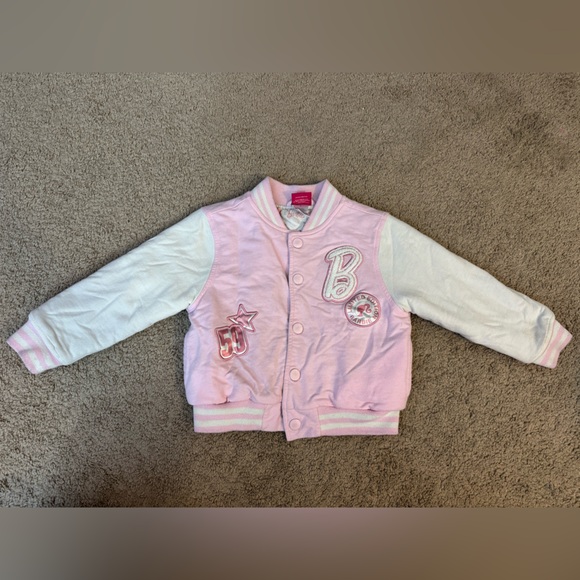 Barbie | Jackets & Coats | Barbie Pink And White Varsity Jacket | Poshmark